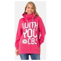 Cipo & Baxx Hoodie CIPO & BAXX "Sweatshirt", Damen, Gr. XL, rot, 100% Baumwolle, bedruckt, relaxed fit lang, Rippbündchen, Sweatshirts, mit coolem Markenprint und Loop-Schal, WL345