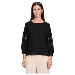 3/4-Arm-Shirt Betty Barclay "Damen Sweatshirt mit Trompetenärmeln", Damen, Gr. 38, schwarz, Obermaterial: 48% Viskose, 47% Polyester, 5% Elasthan., oversize normal, Rundhals, Shirts, Stickerei