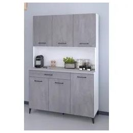 Buffet Parisot "Parisot Malice 11", grau (beton optik hell, weiß), B:120cm H:180cm T:44cm, Spanplatte, Schränke, ohne Elektrogeräte