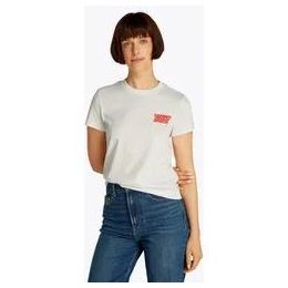 T-Shirt Tommy Jeans "TJW REG TJ BUBBLE TEE", Damen, Gr. M (38), beige (ecru), Jersey, Obermaterial: 100% Baumwolle, unifarben, regular fit hüftlang, Rundhals, abgesteppt, Shirts, mit Logodruck