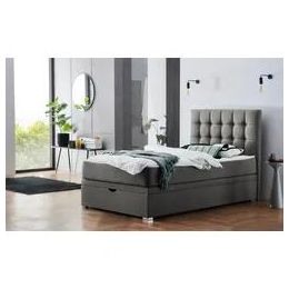 Boxbett "Riona, erweiterbar zu Doppel- und Familienbett", grau (dunkelgrau), B:122cm L:212cm, 100% PES, ATLANTIC HOME COLLECTION, Komplettbetten, wahlweise mit 120x200cm Taschen-Federkernmatratze oder ohne Matratze
