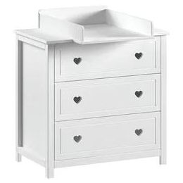 Kommode Vipack "Amori mit 3 geräumigen Schubladen, hier haben Sie alles griffbereit", weiß, B:90cm H:103cm T:76cm, MDF, Sideboards, inkl. Wickelaufsatz aus massiver Kiefer, Kommode aus MDF weiß lackiert