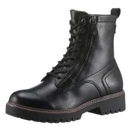 Schnürboots Tamaris, Damen, Gr. 38, schwarz, Glattleder, Lederimitat, unifarben, Schuhe, Blockabsatz, Schnürstiefelette, Combat-Boots mit Kontrast-Rahmennaht, Topseller