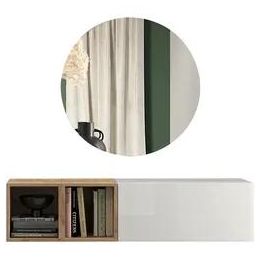 Garderoben-Set Inosign "INFINITY, 3tlg. Breite 125 cm, Höhe variabel, moderne Garderobe", weiß (weiß hochglanz lack, eiche cadiz nb), B:125cm H:180cm T:30cm, Kastenmöbel-Sets, (Hängeschrank, Würfelregal 2er Set, Spiegel) ideal für Diele, Flur