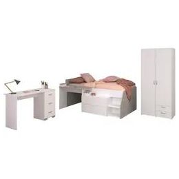 Jugendzimmer-Set Parisot "Parisot Milky 13", weiß, ohne Matratze, B/H: 90cm x 200cm, Schlafzimmermöbel-Sets, viel Stauraum, halbhohes Hochbett