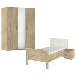 Schlafzimmer-Set Rauch "Komplettschlafzimmer Schlafzimmer EVELYN", braun (eiche sonoma), Bett 100x200cm + ohne Matratze, B/H: 100cm x 200cm, Bett 100x200cm, Holzwerkstoff, Schlafzimmermöbel-Sets, Schrank und Bett in 2 Breiten, Nachttisch 2 Schubladen MADE IN GERMANY