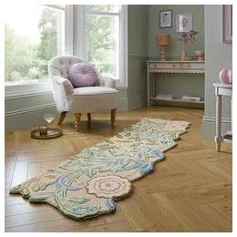 Wollteppich FLAIR RUGS "Bryony Floral", gr&uuml;n, B:60cm H:10mm L:230cm, Wolle, Teppiche, Wolltepich, Esszimmer, Wohnzimmer, Flur