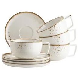 Mäser Tasse MÄSER "Kaffeetassen-Set Pinta, aus Porzellan", braun (weiß, braun), B:11,5cm H:5cm Ø:9cm, Porzellan, Trinkgefäße, Kaffeetasse, 8er Set, bestehend aus 4 Tassen und 4 Untertassen