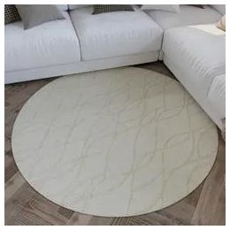 Wollteppich Wecon Home "Hamptons TWENTYTHREE", beige (creme weiß), H:15mm Ø:200cm, Schurwolle, Teppiche, Schurwolle, Kurzflor, Wohn- & Schlafzimmer, elegant, welliges Design