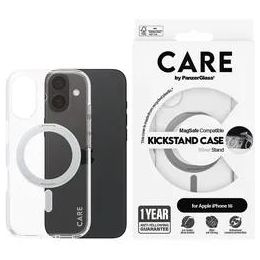 CARE BY PANZERGLASS Handyhülle "Kickstand Case für Apple iPhone 16", silber (transparent, silber), B:11cm H:1,9cm T:19,6cm, Hüllen, Backcover, Schutzhülle, Handyschutzhülle, Case, Schutzcase, stoßfest