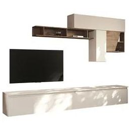 Wohnwand Inosign "INFINITY, 6tlg. Breite 276 cm, moderne Mediawand", cashmere, mercure nb holzstruktur, B:276 H:210 T:40, Kastenmöbel-Sets, (2x Lowboard, 2x Hängeschrank, Hängewürfel, Wandregal)