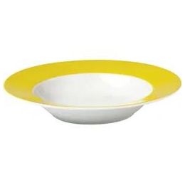 Suppenteller Van Well "Vario", gelb (gelb, weiß), B:22cm H:7,9cm T:22cm Ø:21,5cm, Porzellan, Speiseteller, Porzellan, spülmaschinen- und mikrowellengeeignet, Ø 21,5 cm