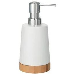 Seifenspender Wenko "Bamboo", weiß (weiß, natur), Bambus, Keramik, Dosierspender, Keramik, 330 ml