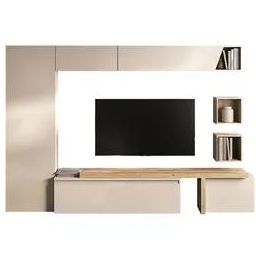 Wohnwand Inosign "INFINITY, 7tlg. Breite 300 cm, moderne Mediawand (Lowboard", beige (cashmere, eiche cadiz nb), B:300cm H:186cm T:40cm, Kastenmöbel-Sets, T-Boden, Würfel-Elem., Hochschr., Hängeschr.kl./gr., Würfelregal Set)