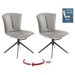 4-Fußstuhl MCA furniture "NALON Esszimmerstuhl (2er Set) - Stuhl", grau (hellgrau, schwarz), B:53cm H:88cm T:62cm, Polyester, Stühle, 360 drehbar, Schwingfunktion, Metall, Veloursoptik, belastbar 120 kg