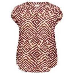 Kurzarmbluse Only CARMAKOMA "CARSHILLA SL SHIRT AOP VIS BS", Damen, Gr. 46, hot chocolate aop:tribe, Web, Obermaterial: 100% Viskose, bedruckt, regular fit, V-Ausschnitt, Blusen