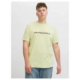 Jack & Jones PlusSize Print-Shirt "JORCANGGU TEE SS CREW NECK FST PLS", Herren, Gr. 5XL, grün (celadon tint), Jersey, Obermaterial: 100% Baumwolle, JACK & JONES PLUSSIZE, bedruckt, loose fit taillenbedeckt, Rundhals, gerader Abschluss, Shirts, mit Logo Print