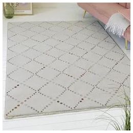 Teppich OTTO HOME "Thoren", beige, B:80cm H:12mm L:150cm, Polyester, Teppiche, weicher Kurzflor, Rautenmuster mit Fransen, Wohnzimmer, Schlafzimmer