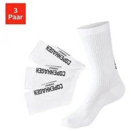 Tennissocken Copenhagen Studios, Damen, Gr. 35-38, weiß (3x weiß), Baumwollmischung, unifarben, elastisch, Socken, mit großem Schriftzug