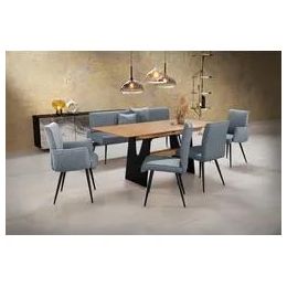 K+w Komfort & Wohnen Essgruppe K+W KOMFORT & WOHNEN "Giacomo I", blau (aqua, niagara blau,), Flachgewebe 775 Leder CLOUD, Synchron-Auszug, Länge Esstisch: 180cm,Länge Esstischmaximal: 220cm,Breite/Sitzbreite Bank: 200cm, Sitzmöbel-Sets, 2 Stühle und Bank, 2 Armlehnenstühle Stoff 775, Tisch 160 oder 180 cm
