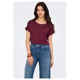 T-Shirt Only "ONLMOSTER – Kurzarmshirt mit Aufschlag und klassischem Look", Damen, Gr. M, rot (burgundy), Jersey, Obermaterial: 75% Viskose, 20% Polyester, 5% Elasthan, unifarben, regular fit normal, Rundhals, mit Aufschlag, Shirts, unifarben, casual, regular fit, Viskosemischung, Rundhals
