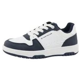 Plateausneaker Tom Tailor, Kinder, Gr. 32, blau (weiß, navy), Lederimitat, Textil, Sportlich, Schuhe, Freizeitschuh, Halbschuh, Schnürschuh mit Kontrastbesatz
