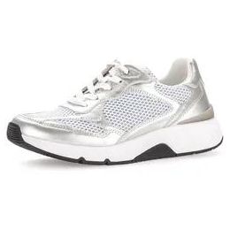 Keilsneaker Gabor ROLLINGSOFT, Damen, Gr. 37, bunt (silberfarben, weiß), Leder, Textil, Schuhe Sneaker, Freizeitschuh, Halbschuh, Schnürschuh mit gepolstertem Schaftrand