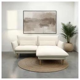 Ecksofa DOMO collection "Leuven kompakte Stellmaße, Breite 200 cm, schmale Armlehnen, L-Form", beige (creme), B:200cm H:86cm T:159cm, 100% Polyester, Sofas, angenehm feste Polsterung, bodenfrei, 19 cm hohe Holzfüße