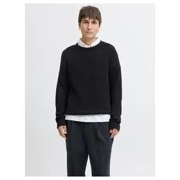 Jack & Jones Rundhalspullover JACK & JONES "JJPANNEL KNIT CREW NECK AW25", Herren, Gr. S, schwarz, Strick, Obermaterial: 58% Polyacryl, 42% Baumwolle, unifarben, relaxed fit normal, Rundhals, Pullover
