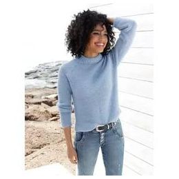 Stehkragenpullover Heine "Pullover", Damen, Gr. 44, blau (bleu), 60% Polyester, 30% Polyamid, 10% Wolle, meliert, unifarben, Pullover, Topseller