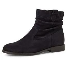 Stiefelette Tamaris, Damen, Gr. 39, blau (navy), Veloursleder, unifarben, Schuhe, Blockabsatz, Boots mit Falten im slouchy Look