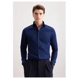 Businesshemd Seidensticker "Schwarze Rose", Herren, Gr. L (41), normale Ärmellängen, blau (dunkelblau), 100% Baumwolle, Strukturmuster, gemustert, slim fit, 2-Knopf-Manschette, Hemden, Slim 1/1 Kentkragen Struktur