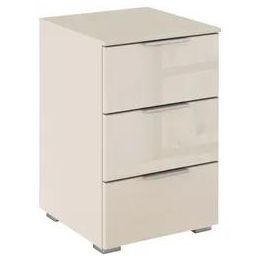 Nachtkommode Rauch "Nachttisch Nachtschrank Nachtkonsole AGORDO mit Glasfront", beige (beige, glas beige (champagner), B:40cm H:61cm T:42cm, Holzwerkstoff, Sideboards, mit 3 geräumigen Schubladen für viel Stauraum MADE IN GERMANY