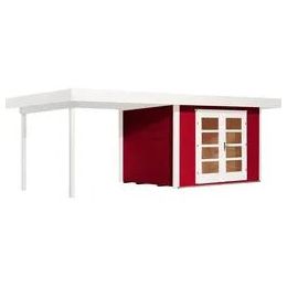 Gartenhaus Weka "Designhaus 126 Plus", rot (rot, weiß), Fußboden im Gartenhaus, ohne Dacheindeckung, Holzwerkstoff, Gartenhäuser, mit Anbaudach