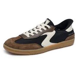 Slip-On Sneaker Skechers "HOTSHOT-EVERYDAY EASE", Damen, Gr. 36, schwarz (schwarz, braun), Lederimitat, Nylon, Veloursleder, Schuhe, Retro Sneaker, Schnürschuh mit Slip-ins