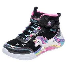 Sneaker Skechers "UNICORN CHASER", Kinder, Gr. 28, schwarz (schwarz, multi), Lederimitat, Textil, Glitzer, animal-print, kontrastfarbene Details, Schuhe, Boots mit Einhorn, Größenschablone zum Download