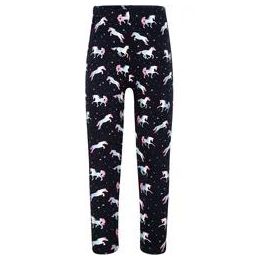 Strickleggings happy girls, Mädchen, Gr. 134, N-Gr, blau (navy), Feinstrick, Obermaterial: 60% Polyester, 35% Baumwolle, 5% Elasthan, bedruckt, slim fit, Hosen, für kleine Pferde-Fans