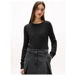 Strickpullover Tommy Jeans "TJW CABLE ESSENTIAL SWEATER", Damen, Gr. XL (42), schwarz, Strick, Obermaterial: 100% Baumwolle, unifarben, normal, Rundhals, Pullover, mit Zopfmuster