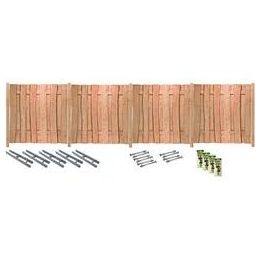 TETZNER & JENTZSCH Sichtschutzelement TETZNER & JENTZSCH "LAKEWOOD 2", beige (natur), H:180cm, Edelstahl, Massivholz, Zaunelemente, Rustikale Optik dank Fertigung aus Bonanzabohlen