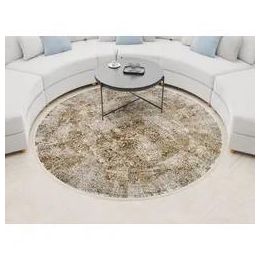 Teppich OCI DIE TEPPICHMARKE "BESTSELLER CAVA", beige, mix, H:8mm Ø:160cm, Viskose, Teppiche, Fransenteppich, Glanz Viskose, Hoch Tief Struktur, mit Fransen, Wohnzimmer