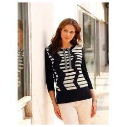 Rundhalspullover Inspirationen "Pullover", Damen, Gr. 48, schwarz (sand, schwarz, gemustert), 45% Viskose, 35% Polyamid, 20% Polyester, gemustert, mehrfarbig, Langarm, Pullover