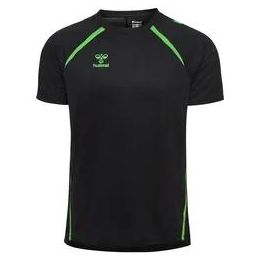 Trainingsshirt Hummel "HMLLEAD 2.0 JERSEY S/S", Herren, Gr. 3XL, schwarz, grün gecko, Obermaterial: 100% Polyester, Shirts