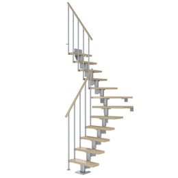 Dolle Mittelholmtreppe 'Dublin' ahornfarbend/perlgrau 1/4 gewendelt, Einzelstabgel&auml;nder 11 Stufen