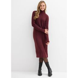 bonprix Strickkleid aus Zopfstrick, rot, Gr.40/42 (M), Langes Strickkleid in weiter Passform mit Zopfmuster. Mit hoch geschnittenem Kragen und &uuml;berschnittener Schulter.