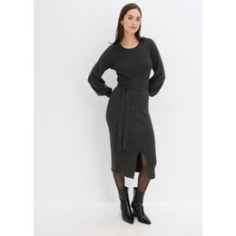 bonprix Ripp-Strickkleid aus flie&szlig;endem Viskose-Mix, grau, Gr.40/42 (M), Bequemes Strickkleid mit G&uuml;rtel