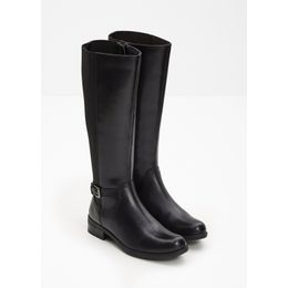 bonprix Stiefel aus Leder, schwarz, Gr.36, bequemer Stiefel aus Leder mit elastischen Eins&auml;tzen, aus Glattleder