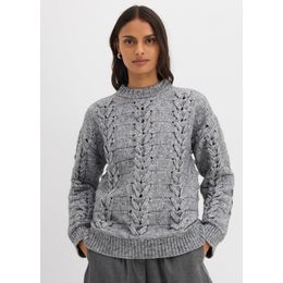 bonprix Grobstrick-Pullover mit Zopfmuster, grau, Gr.48/50 (XL), Rundhals-Pullover mit Wollanteil