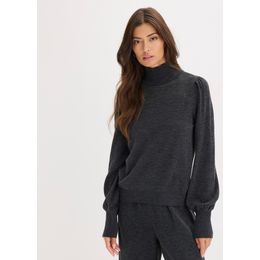 bonprix Feinstrickpullover, grau, Gr.44/46 (L), Moderner Pullover mit Raffung am &Auml;rmel