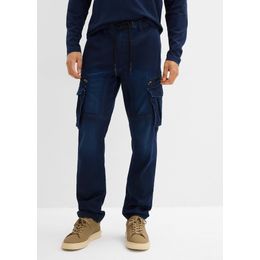 bonprix Regular Fit Jeans-Jogger mit Komfortbund Straight, blau, Gr.50, Moderne Cargo-Sweatjeans, 73% Baumwolle
