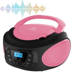 Cyberlux Tragbarer CD-Player Kinder Radio CD/MP3 USB Boombox pink